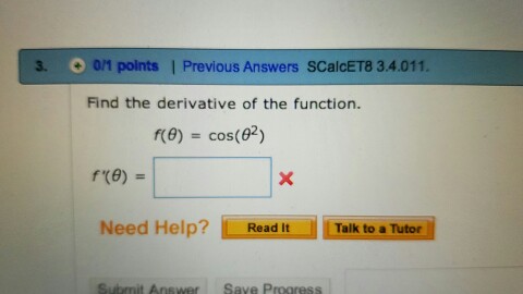 Solved Find the derivative of the function. f(theta) = cos | Chegg.com
