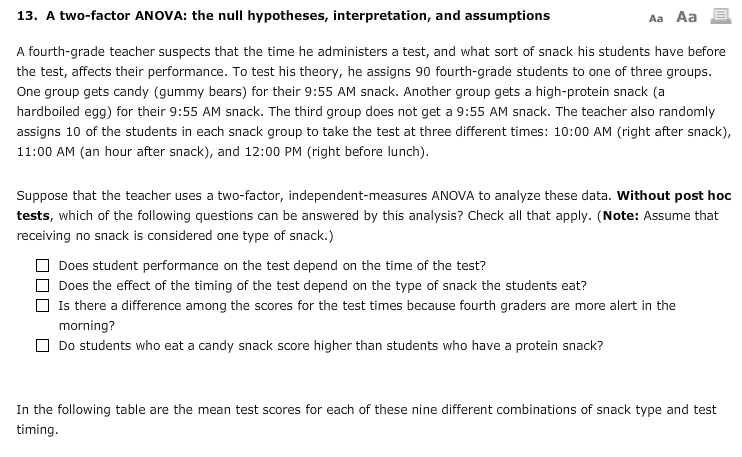 Solved Aa E. 13. A two-factor ANOVA: the null hypotheses, | Chegg.com