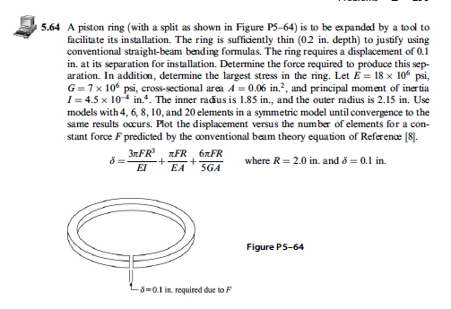 Solved A piston ring (with a split as shown in Figure P5-64) | Chegg.com