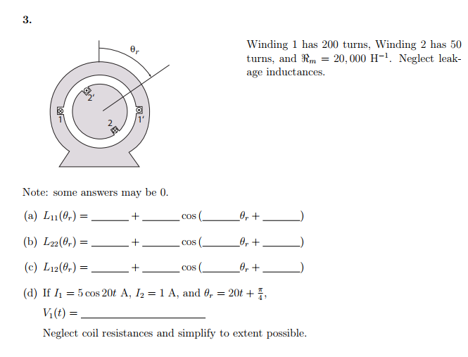 Solved Winding 1 has 200 turns, Winding 2 has 50 turns, and | Chegg.com