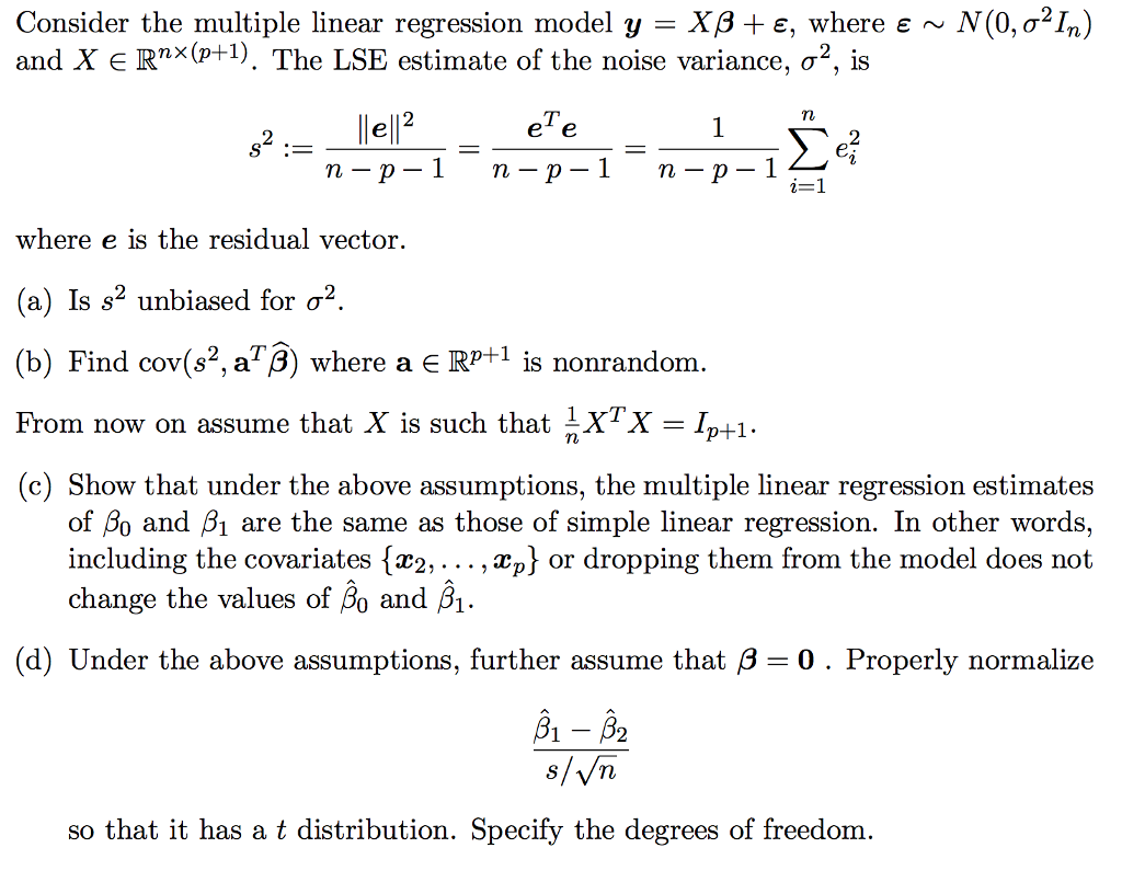 Consider the multiple linear regression model y = X | Chegg.com
