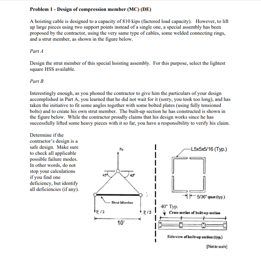 Problem 1 - Design of compression member (MC) (DE) A | Chegg.com