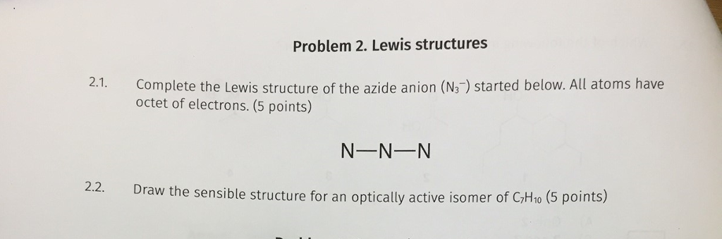 Solved Complete the Lewis structure of the azide anion | Chegg.com