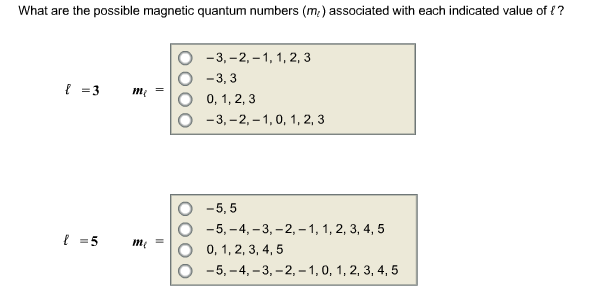 Solved What are the possible magnetic quantum numbers (ml) | Chegg.com