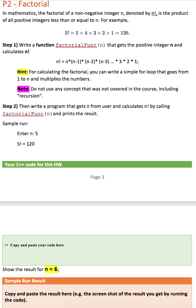 Solved P2- Factorial In mathematics, the factorial of a | Chegg.com