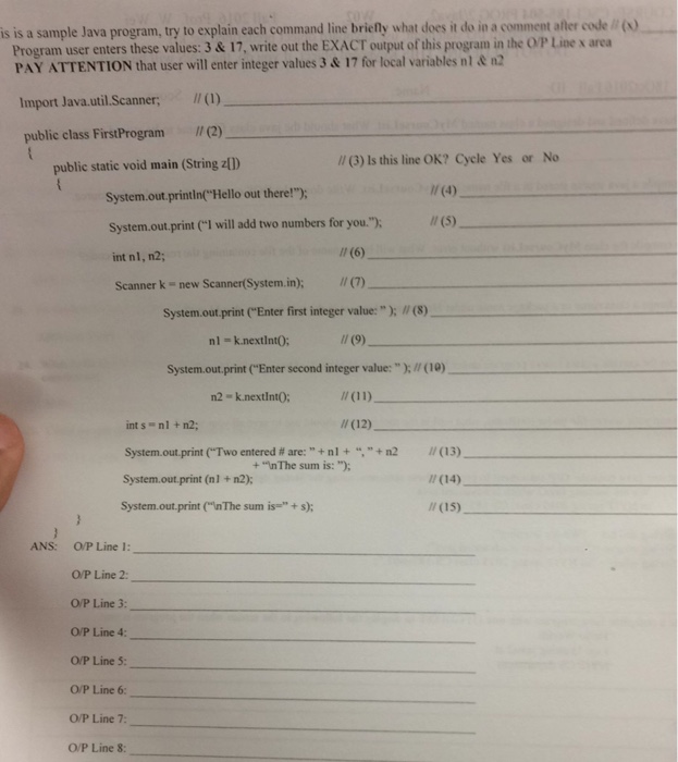 Solved It is a sample Java program, try to explain each | Chegg.com