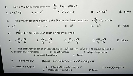 Solved Solve the initial value problem. dy/dx = 2xy, y(0) | Chegg.com