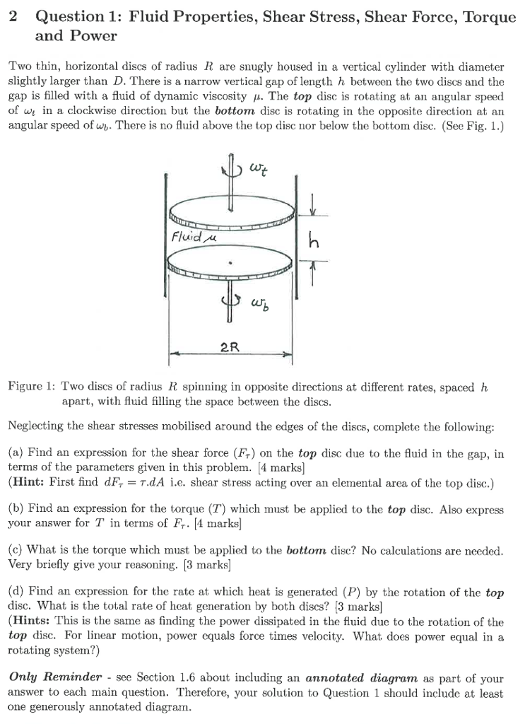 Solved 2 Question 1: Fluid Properties, Shear Stress, Shear | Chegg.com