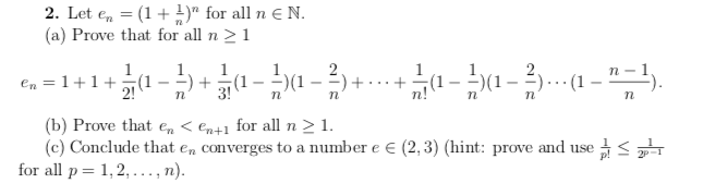 Solved 2. Let en = (1 )" for all n N. a) Prove that for all | Chegg.com
