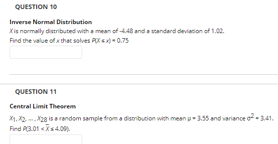 Solved QUESTION 10 Inverse Normal Distribution X is normally | Chegg.com