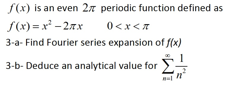 Solved f(x) is an even 2pi periodic function defined as | Chegg.com
