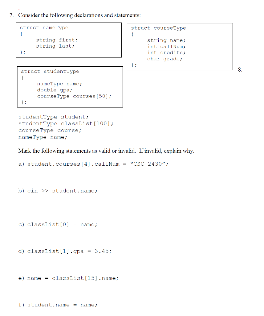 Solved 5 Define A Struct Cartype To Store The Following