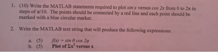 Solved Write the MATLAB statements required to plot sin x | Chegg.com