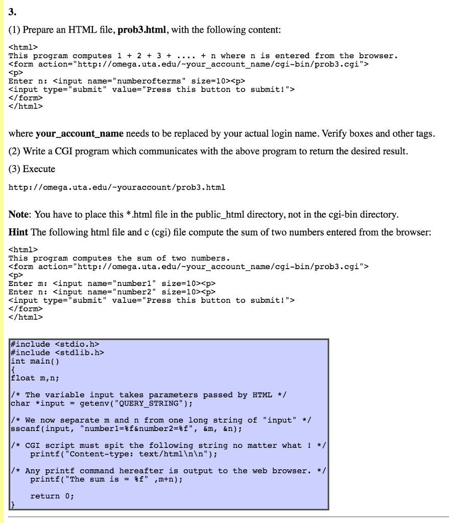 Solved 3. (1) Prepare an HTML file, prob3.html, with the | Chegg.com