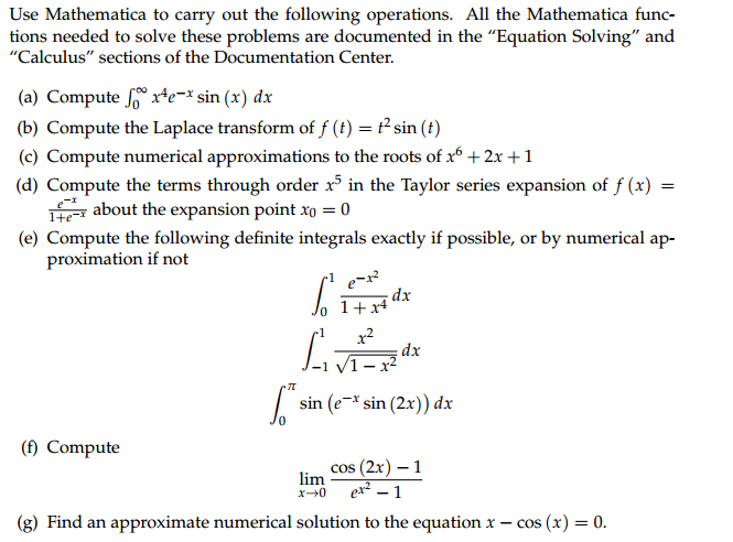 Use Mathematica to carry out the following | Chegg.com