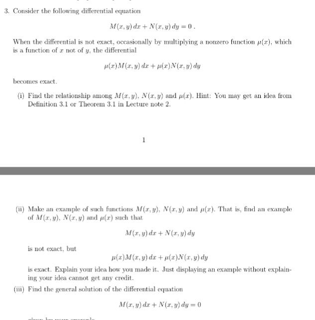 Solved Consider the following differential equation M(x, y) | Chegg.com