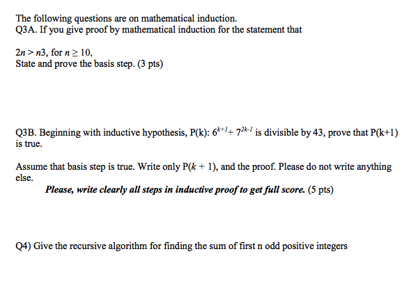 Solved The following questions are on mathematical induction | Chegg.com