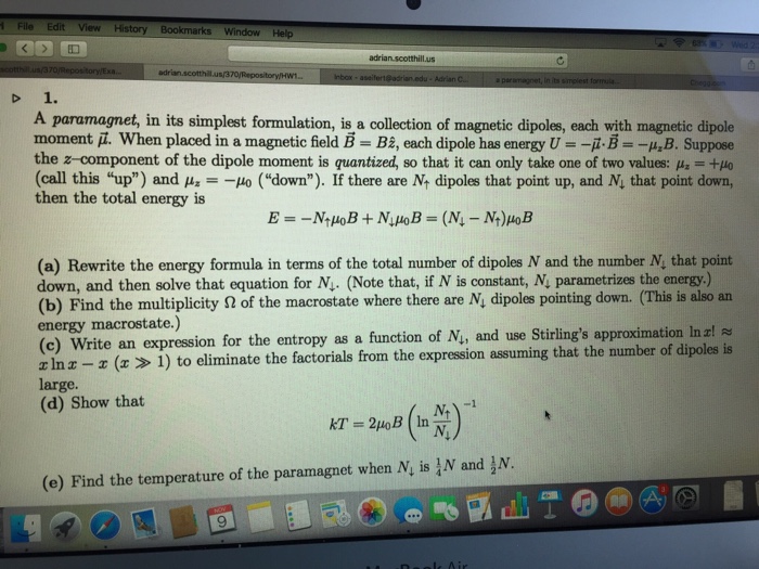 Solved A paramagnet, in its simplest formulation, is a | Chegg.com