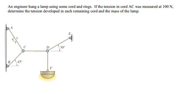 Solved An engineer hung a lamp using some cord and rings. If | Chegg.com