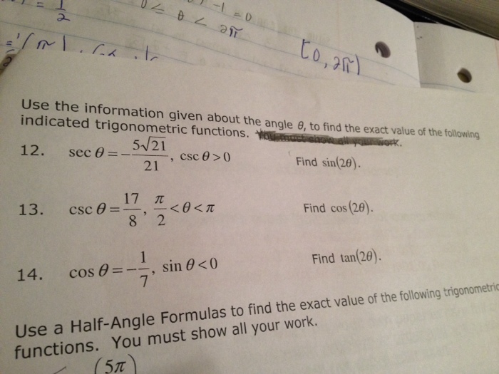 Solved Use the information given about the angle theta, to | Chegg.com