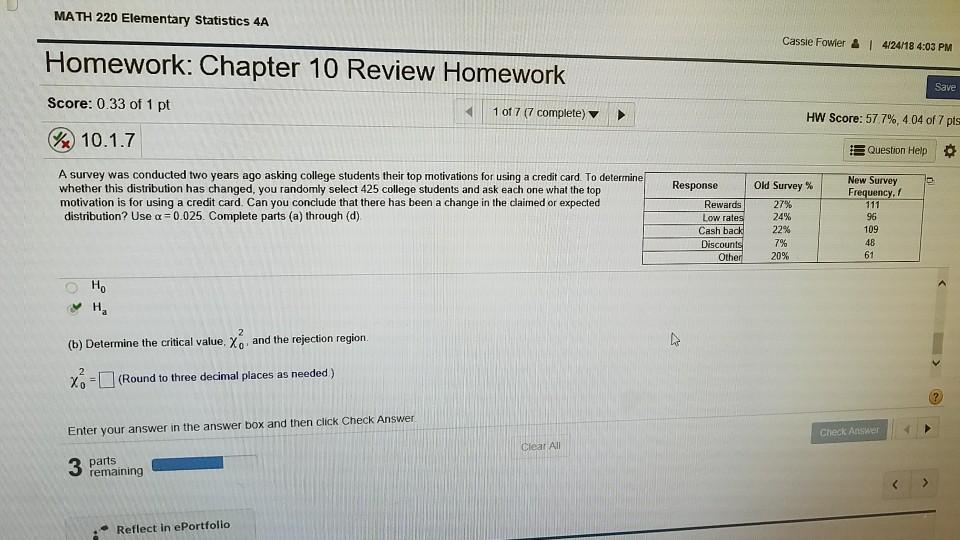 Solved MATH 220 Elementary Statistics 4A Cassie Fowier | Chegg.com