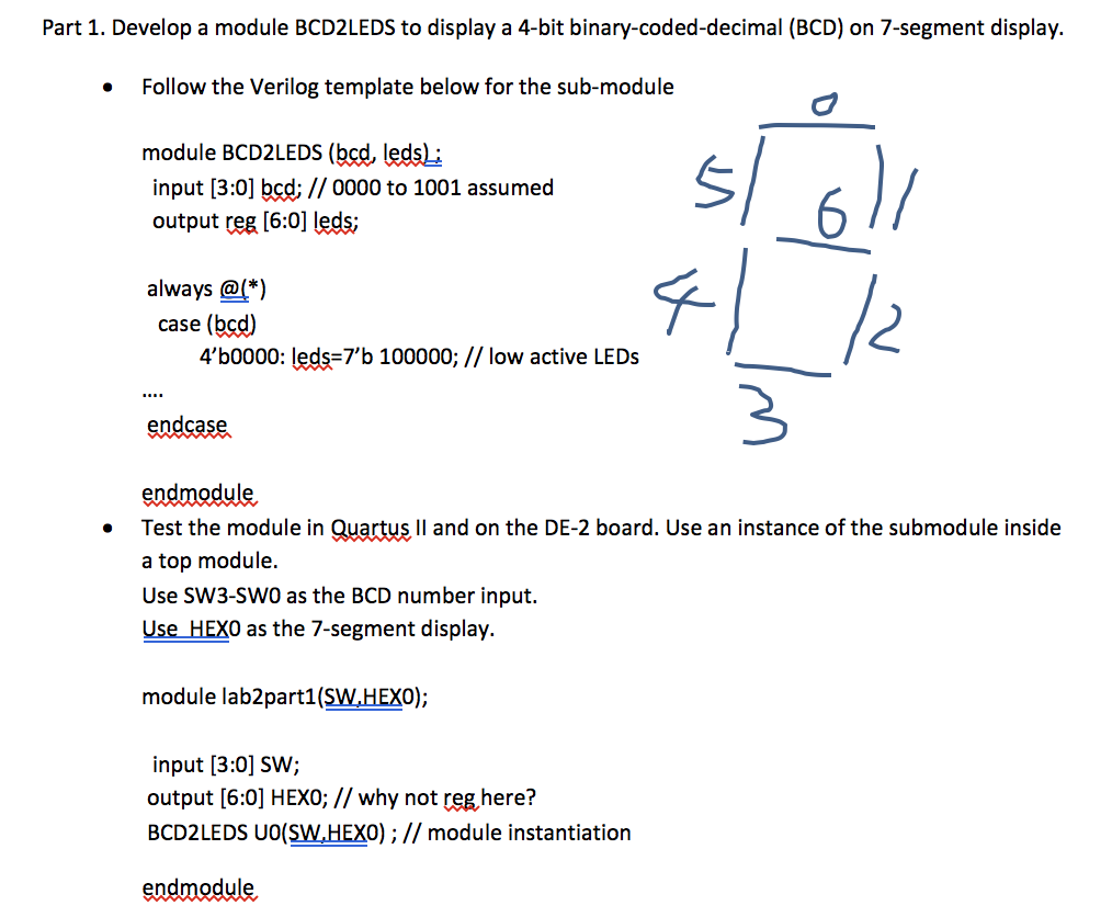 Solved Part 1. Develop a module BCD2LEDS to display a 4-bit | Chegg.com