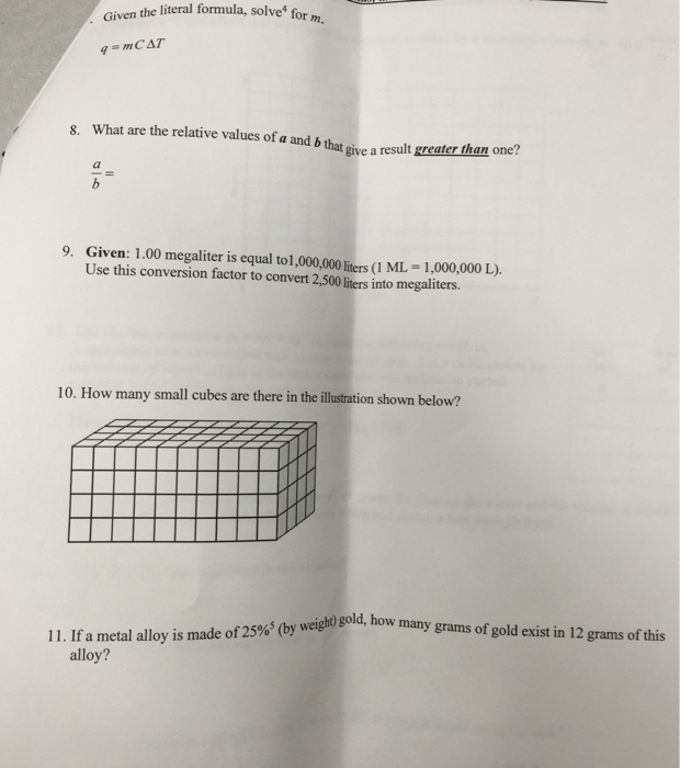 Solved Given the literal formula, solve^4 for m. q = mC | Chegg.com