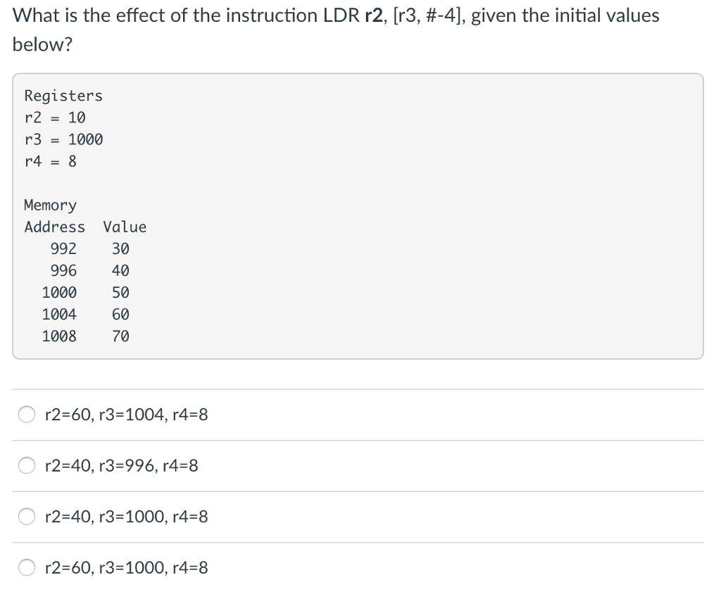 Solved What is the effect of the instruction LDR r2, [r3, | Chegg.com
