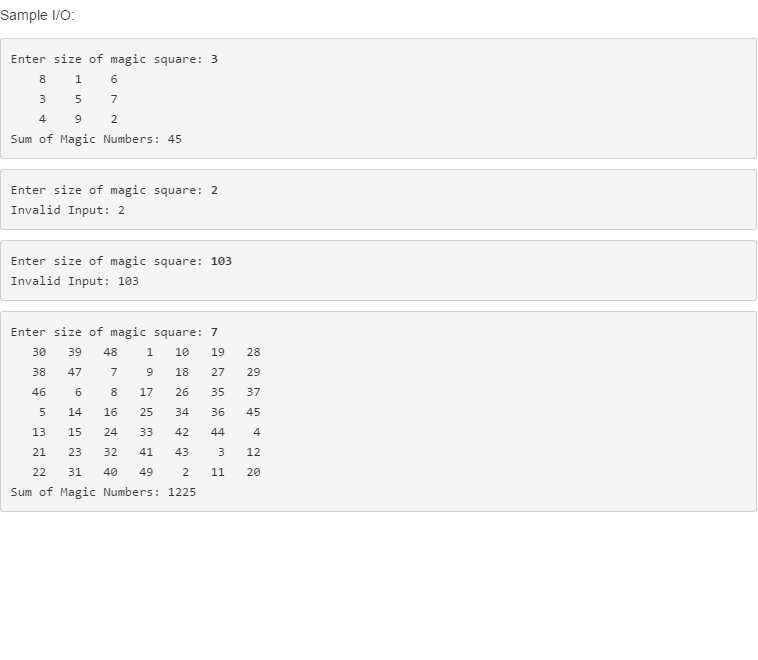 Solved Store the magic square in a two dimensional array. | Chegg.com