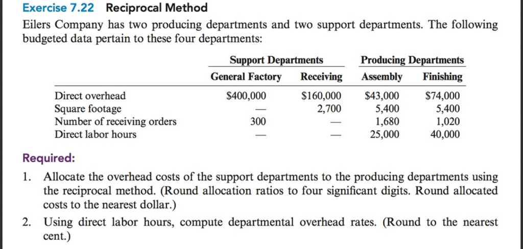 Solved Exercise 7.22 Reciprocal Method Eilers Company has | Chegg.com