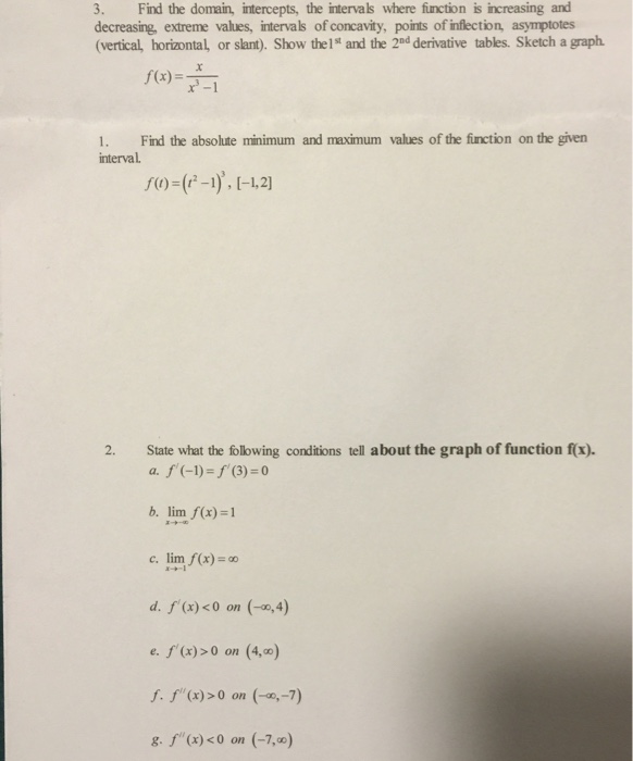 Solved Find the domain, intercepts, the intervals where | Chegg.com