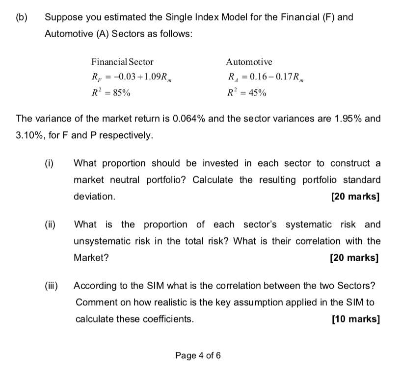 (b) Suppose you estimated the Single Index Model for | Chegg.com
