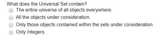 Solved What does the Universal Set contain? The entire | Chegg.com