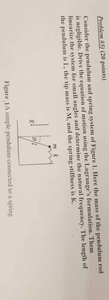Solved Problem #5) (20 points) Consider the pendulum and | Chegg.com
