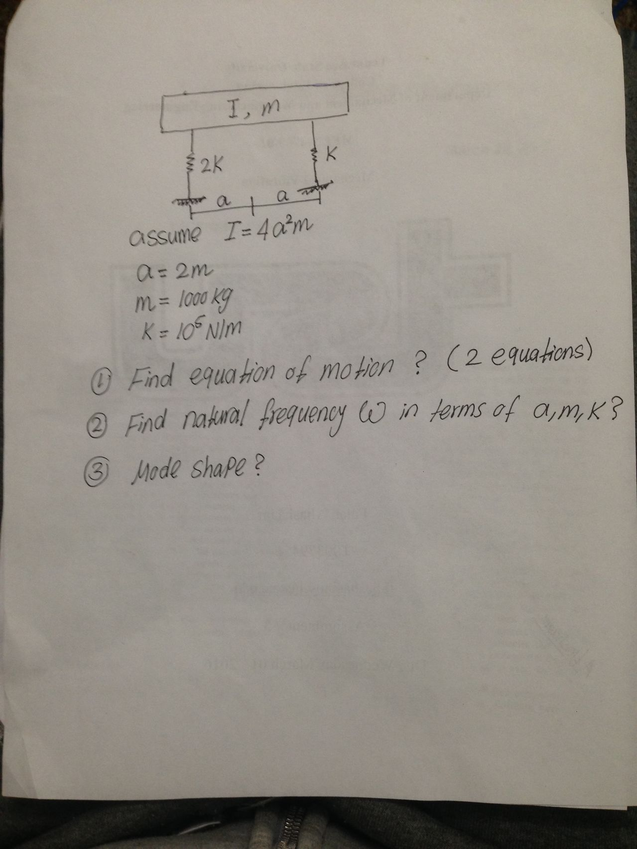 Solved Find equation of motion? Find natural frequency | Chegg.com