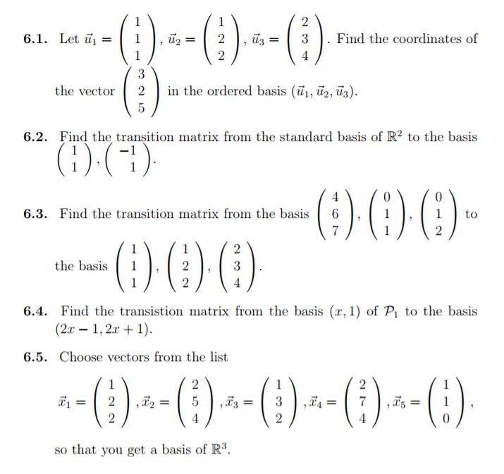 Solved 6.1. Let u! = | 1 | , u,-| 2 、U3 = | 3 | . Find the | Chegg.com