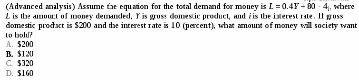 Solved Assume the equation for the total demand for money is | Chegg.com