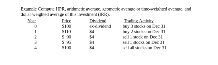 Solved Example Compute HPR, arithmetic average, geometric | Chegg.com