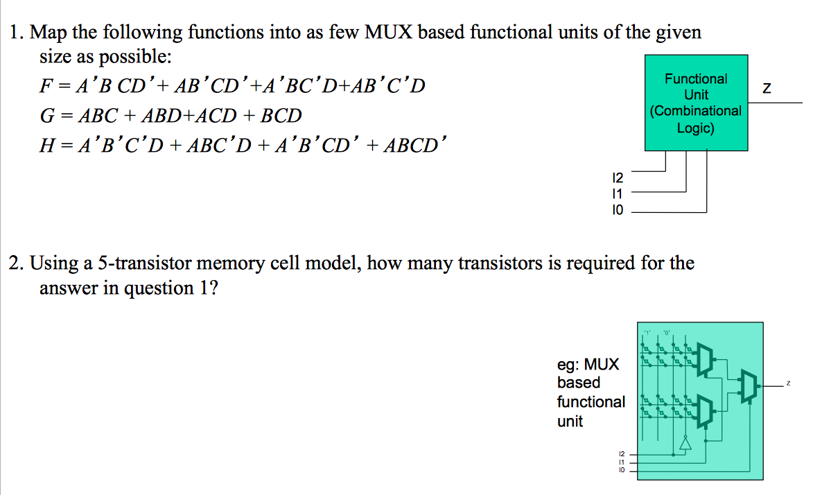 Solved Map the following functions into as few MUX based | Chegg.com