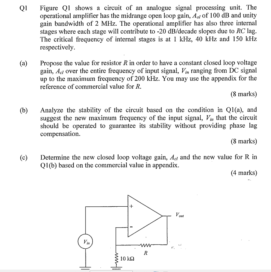 1 Figure Q1 shows a circuit of an analogue signal | Chegg.com
