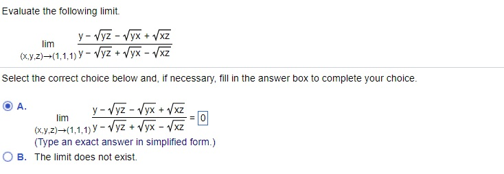 Solved Evaluate the following limit. Select the correct | Chegg.com