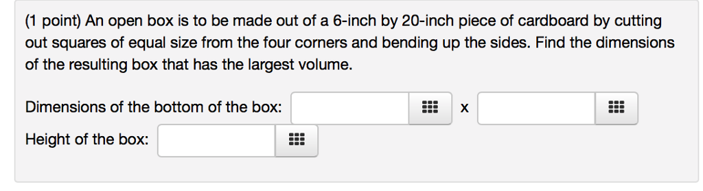 Solved An open box is to be made out of a 6-inch by 20-inch | Chegg.com