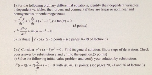 Solved For the following ordinary differential equations, | Chegg.com