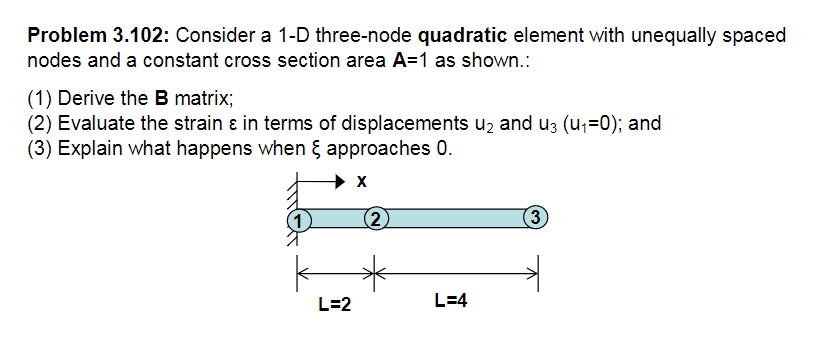 Solved Problem 3.102: Consider a 1-D three-node quadratic | Chegg.com