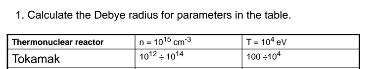 Solved Calculate the Debye radius for parameters in the | Chegg.com