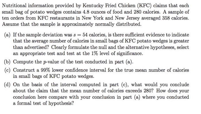 Solved Nutritional information provided by Kentucky Fried | Chegg.com