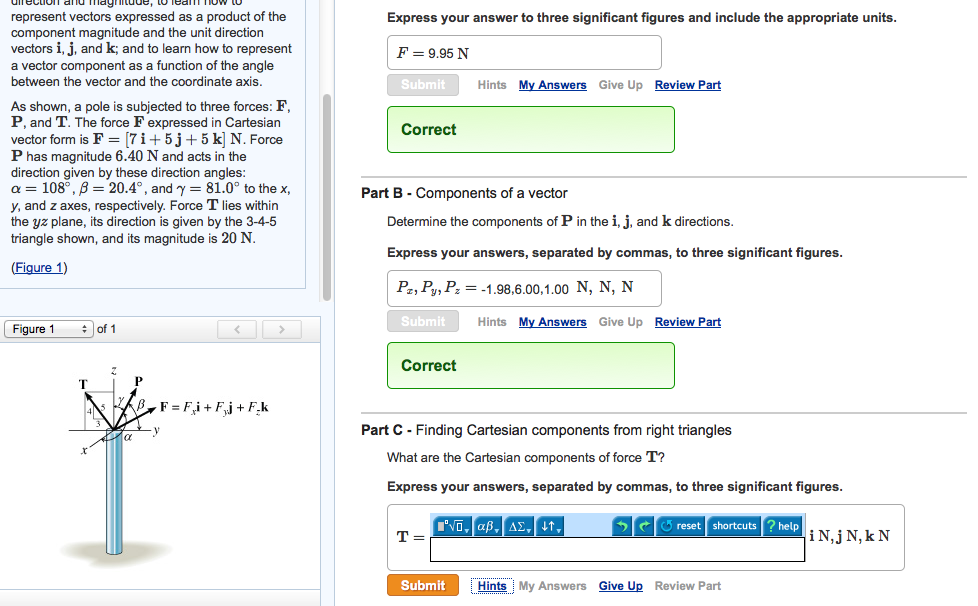 Solved As shown, a pole is subjected to three forces: F, P, | Chegg.com