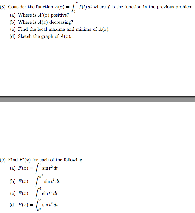 Solved Consider the function A(x) = f(t) dt where f is the | Chegg.com