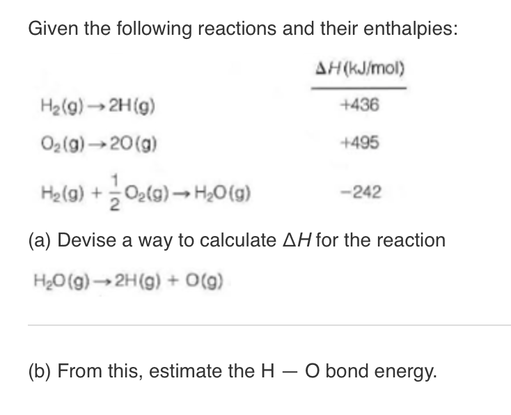 Solved Given the following reactions and their enthalpies: | Chegg.com