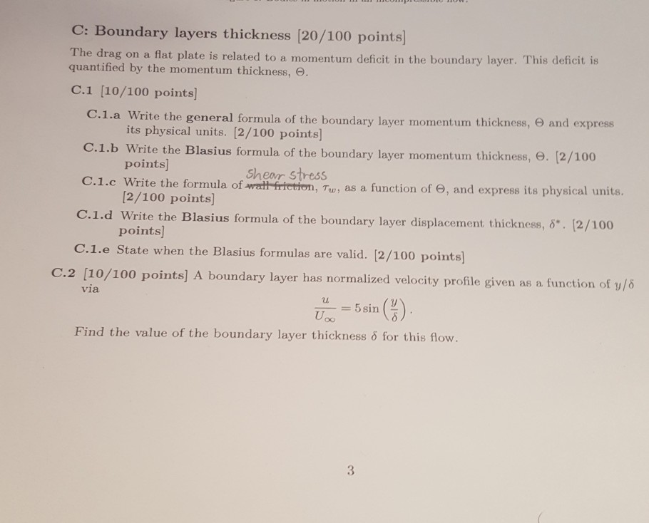 Solved C: Boundary layers thickness [(20/100 points] The | Chegg.com